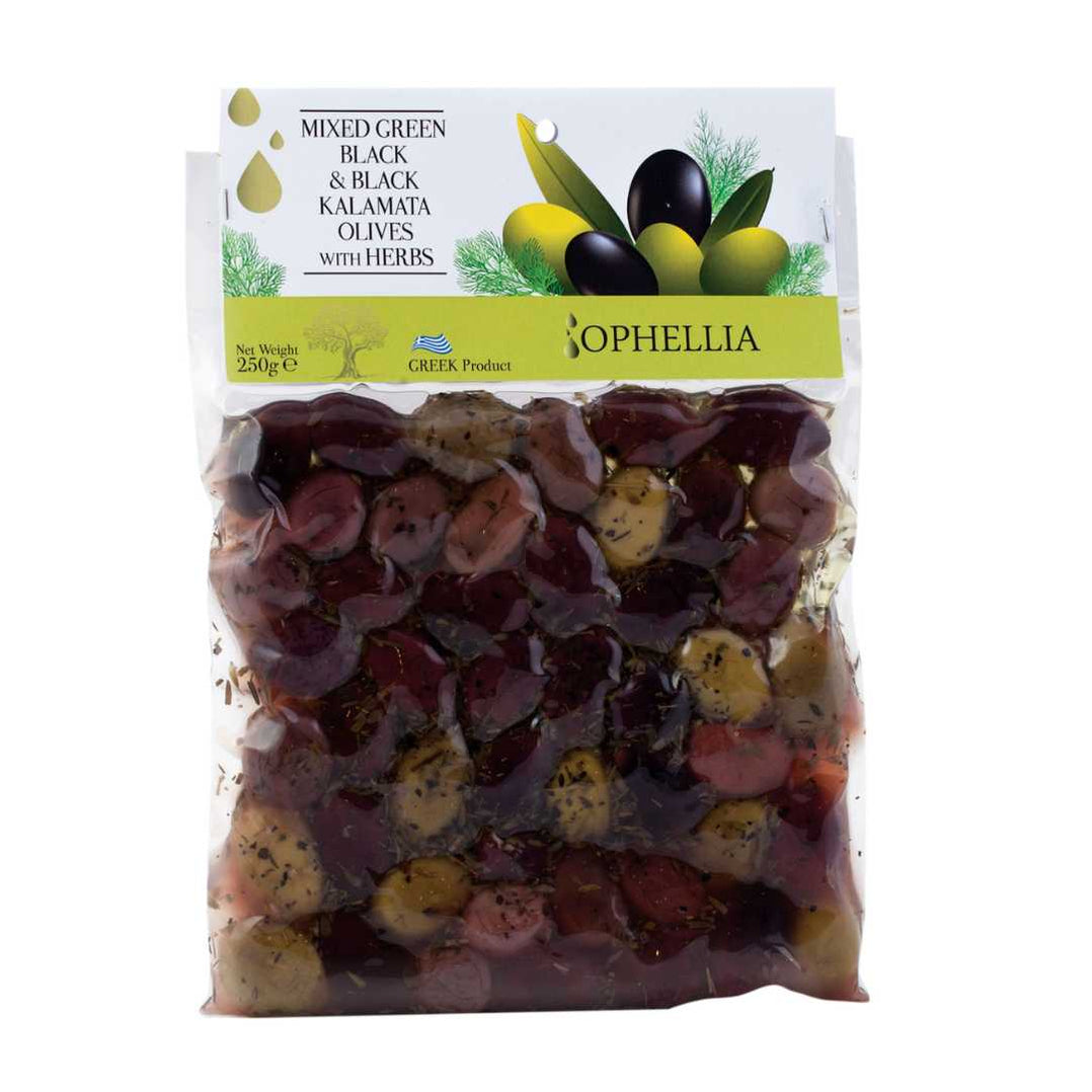 Mixed Olives with Herbs Vacuum Ophellia 250g | Product of Greece ...