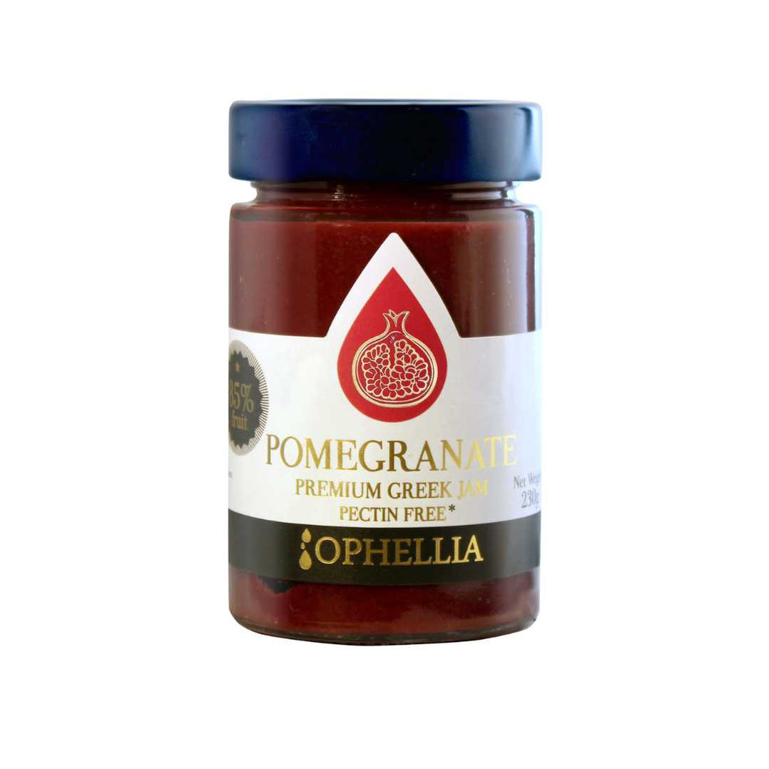 Pomegranate Jam 85% Fruit Ophellia 230g | Greek Foods — Gourmet World Foods